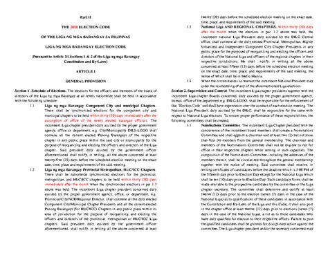 Ln B Election Code 2018 Part Ii The 2018 Election Code Of The Liga Ng