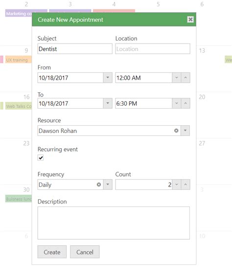 Configuring Recurrence Igscheduler Ignite Ui™ Help