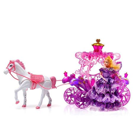 Papusa De Jucarie Cu Trasura Trasa De Cal Printesa Roz Articulatii