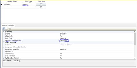 Mssql Ssms에서 Gui로 테이블에서 데이터 생성시간 컬럼 만들기