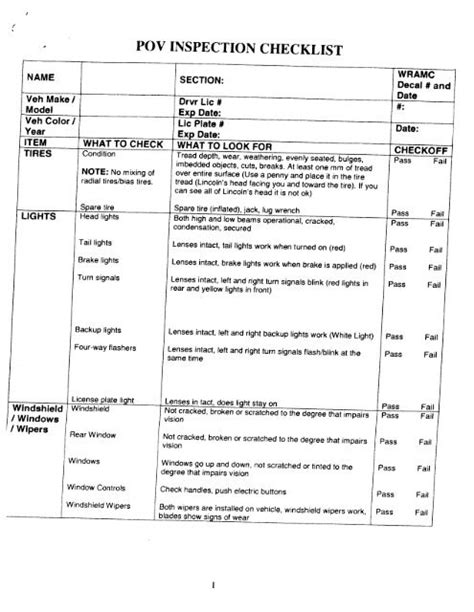 Army Pov Inspection Form Worksheets Library