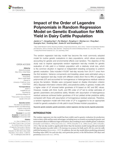 Pdf Impact Of The Order Of Legendre Polynomials In Random Regression