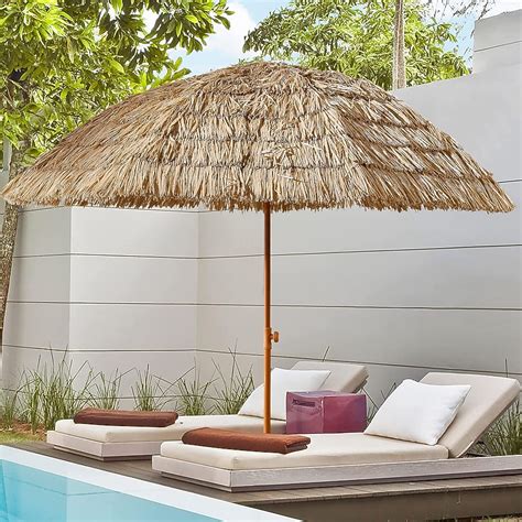 Tatayosi 8ft Thatch Patio Tiki Umbrella Tropical Palapa Raffia Tiki Hut Hawaiian Hula Beach