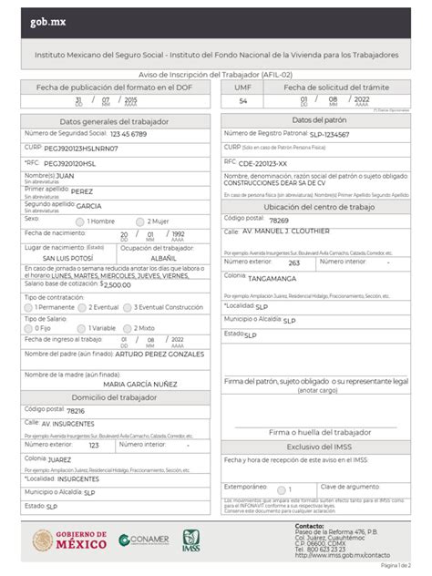 Aviso De Inscripción Al Imss Y Infonavit Pdf Certificado De Nacimiento