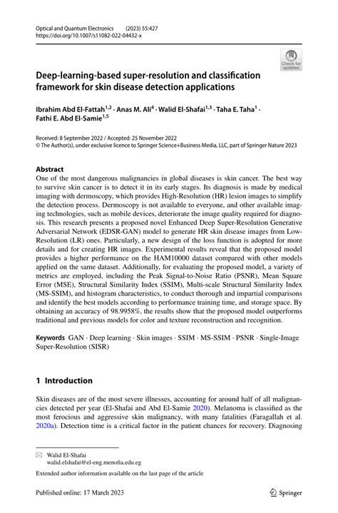 Pdf Deep Learning Based Super Resolution And Classification Framework For Skin Disease
