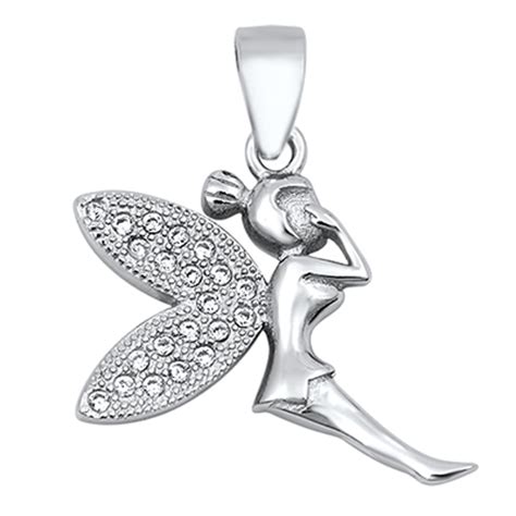 Sterling Silver Clear Cubic Zirconia Pixie Pendant Wing Fairy Wing