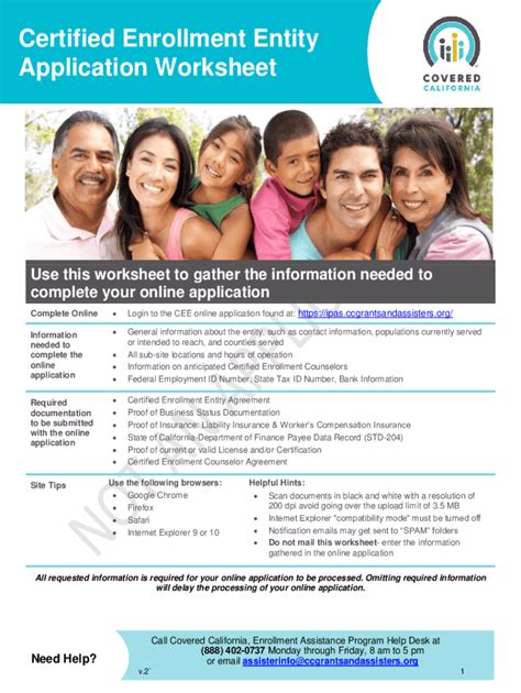Fillable Online Certified Enrollment Entity Application Worksheet Fax