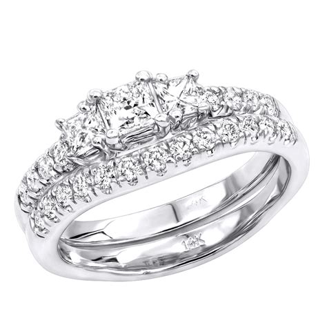 14k Gold Diamond Three Stone Engagement Ring Set 127ct 006718