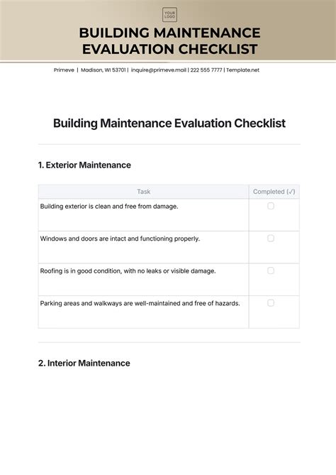 Free Building Maintenance Evaluation Checklist Template To Edit Online