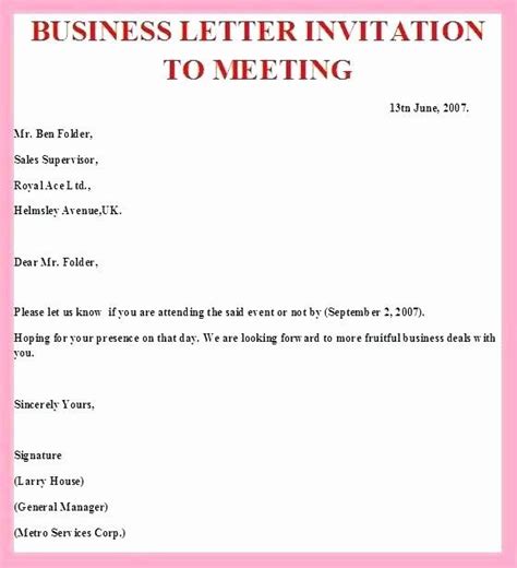 Email Template For Meeting Invitation