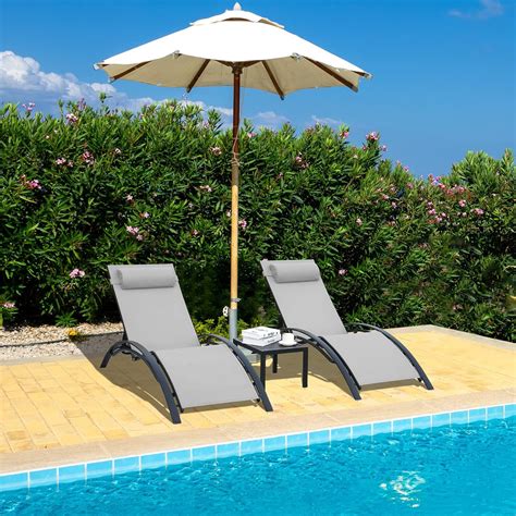 Ebern Designs 3 Pcs Poolchairs Patio Chaise Lounge Set With Headrest 5