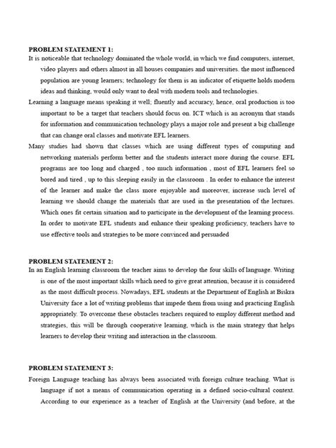 Problem Statement Analysis Pdf English As A Second Or Foreign Language Learning