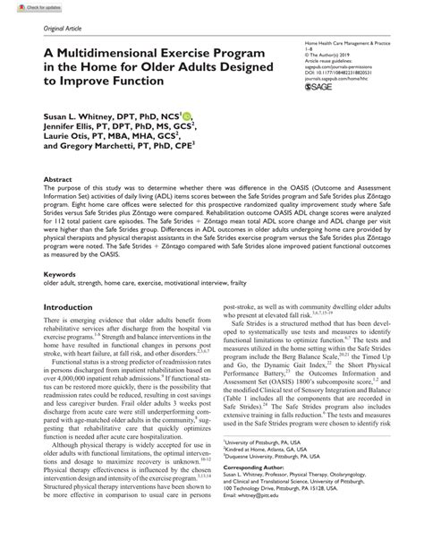 Pdf A Multidimensional Exercise Program In The Home For Older Adults