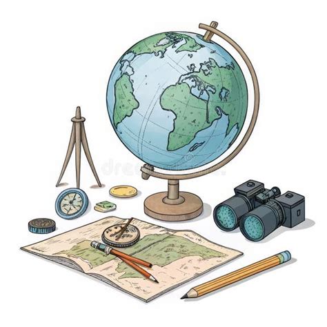 Globe Map Compass Binoculars Adventure Illustration Travel