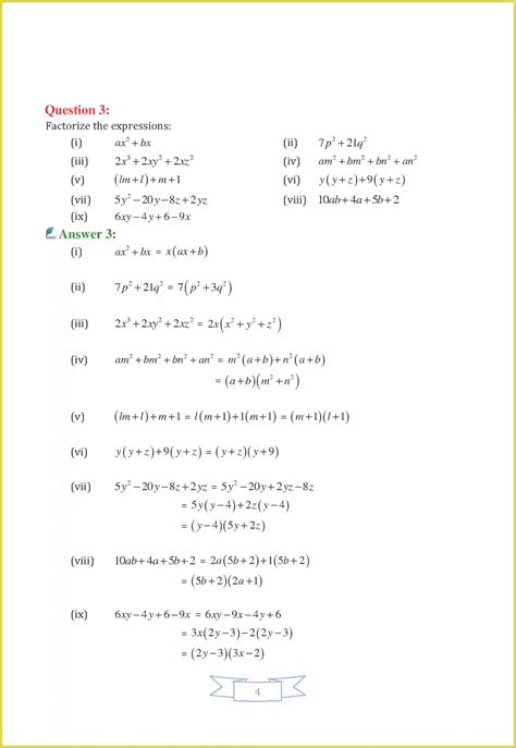 Class 8 Maths Chapter 14 Factorization Solution