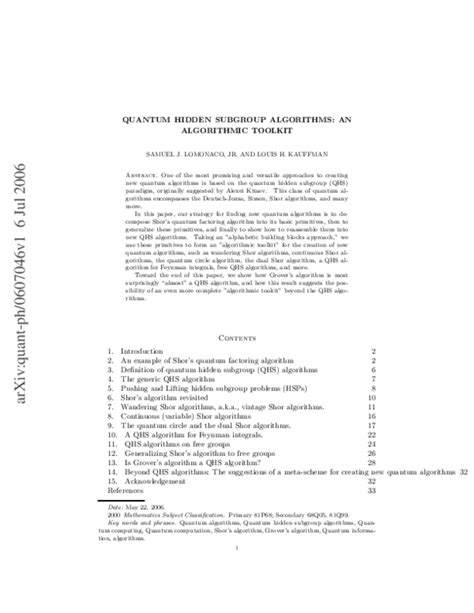pdf quantum hidden subgroup algorithms an algorithmic toolkit