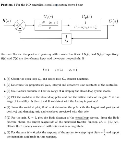 solved problem 3 for the pid controlled closed loop system