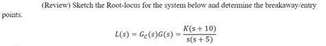 Solved Review Sketch The Root Locus For The System Below