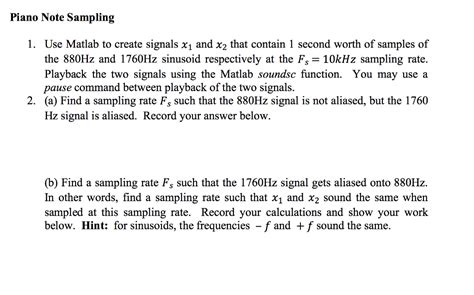 Piano Note Sampling 1 Use Matlab To Create Signals