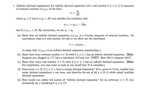 Solved Infinite Decimal Expansions An Infinite Decimal Expansion Of A Real Number 0