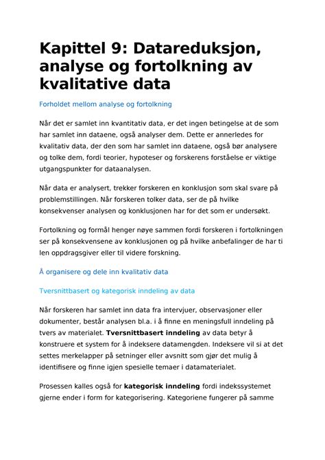 Kapittel 9 Datareduksjon Analyse Og Fortolkning Av Kvalitative Data