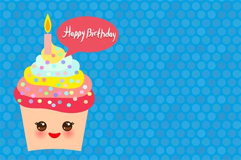 분홍색 뺨과 윙크 눈 파란색 바탕에 파스텔 색상으로 먹고 귀여운 재미 있는 총구와 행복 한 생일 축 하 카드 디자인 벡터 색 설탕에 대한 스톡 벡터 아트 및 기타 이미지