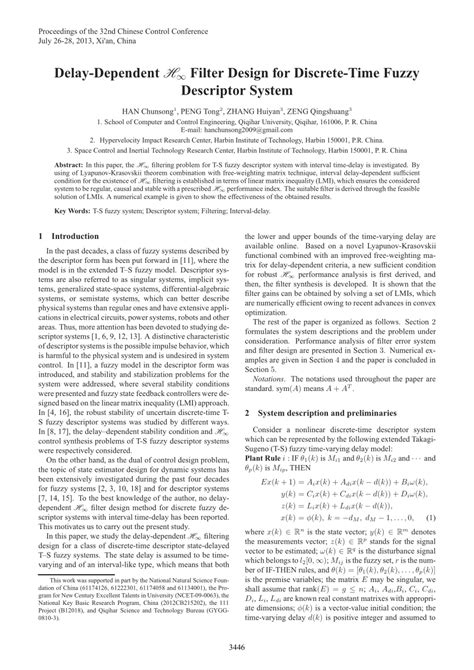 Pdf Delay Dependent H∞ Filter Design For Discrete Time Fuzzy