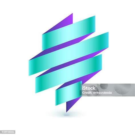 추상적인 로고 색된 줄무늬 백색 Backgroound에 고립 된 곡선 리본 표현 구성 3d 일러스트에서 구부려 진 기호 개념에