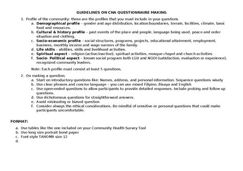 Cna Making Guidelines Guidelines On Cna Questionnaire Making 1