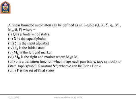 Theory Of Automata And Formal Languages Unit 5 Pptx Programming