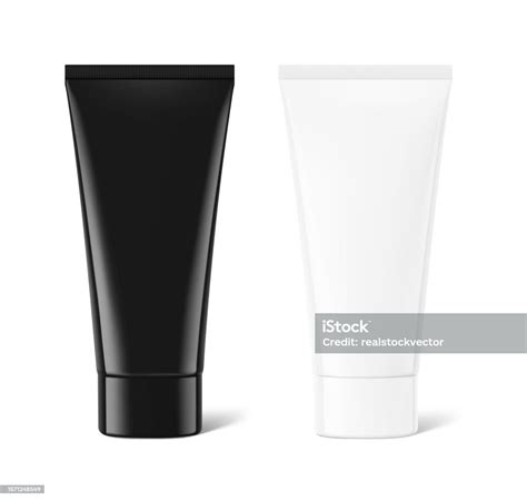 나사 캡이 있는 흰색과 검은색 플라스틱 튜브 모형 흰색 배경에 분리된 벡터 그림입니다 튜브에 대한 스톡 벡터 아트 및 기타 이미지 튜브 건강관리와 의술 건강한 생활