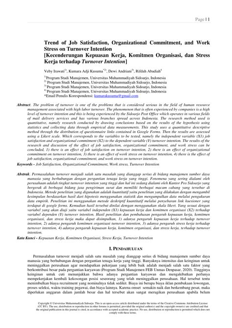 Pdf Trend Of Job Satisfaction Organizational Commitment And Work Stress On Turnover