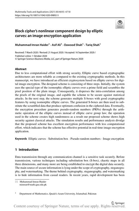 Block Ciphers Nonlinear Component Design By Elliptic Curves An Image