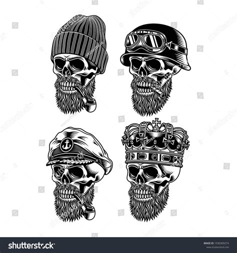 Bearded Skull Characters Collection Vector Illustration Stock Vector