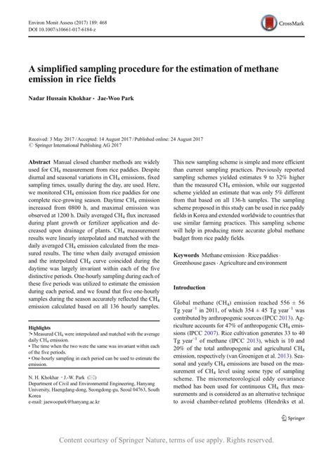 A Simplified Sampling Procedure For The Estimation Of Methane Emission