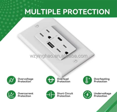 USB Receptacle With Type A PD W Type C Ports Duplex Tamper Resistant Receptacle Plug