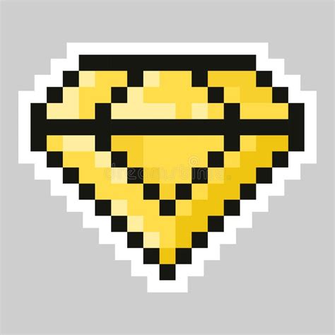 Pixel Art Golden Gem Diamond 8 Bit Style Stock Illustration