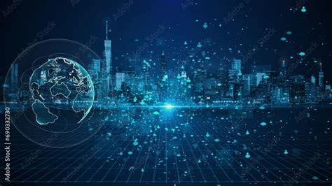 4k Modern City Scape Wireless Network Connection Technology Concept Social Media Networking