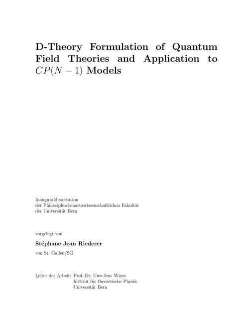 Pdf D Theory Formulation Of Quantum Field Theories And Application