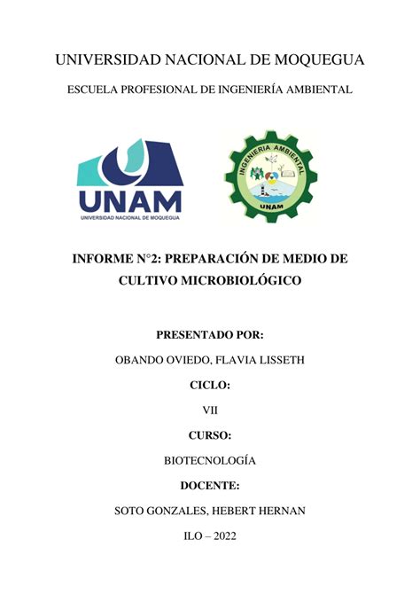Pdf Informe N°2 PreparaciÓn De Medio De Cultivo MicrobiolÓgico