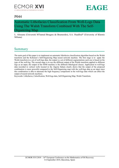Pdf Automatic Lithofacies Classification From Well Logs Data Using The Walsh Transform