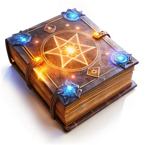 Glowing Wizard Spellbook With Floating Magic Symbols Stock Illustration