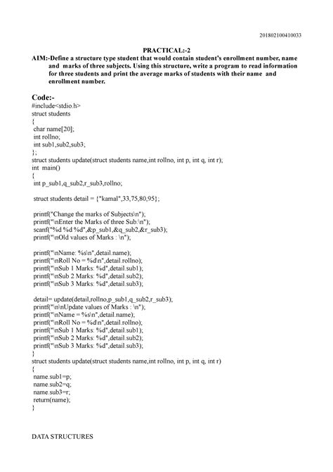 Pr2 Data Structure 201802100410033 Practical Aim Define A