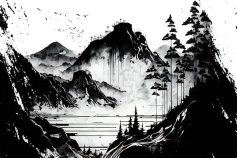 Abstract Black And White Artistic Creative Digital Illustration