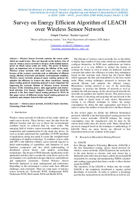 Pdf Survey On Energy Efficient Algorithm Of Leach Over Wireless Sensor Network