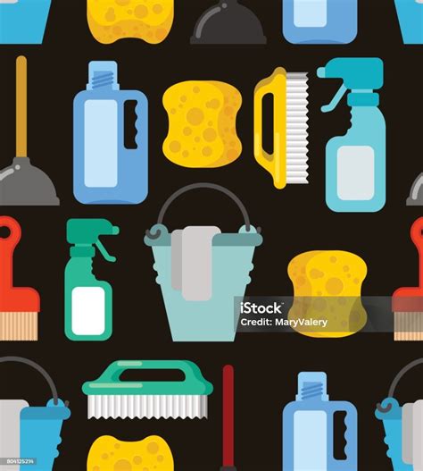 완벽 한 패턴을 청소 액세서리 청소기 배경입니다 브러쉬 고 플런저입니다 물통 하 고 Floorcloth입니다 갯 솜 및 스프레이