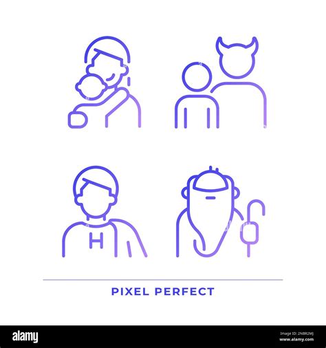 characters pixel perfect gradient linear vector icons set stock vector