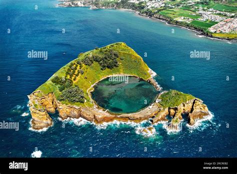 Aerial Shot Drone Point Of View Of Picturesque Islet Of Vila Franca Do