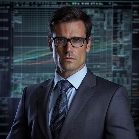 Premium Ai Image A Man In A Suit And Glasses Stands In Front Of A Graph
