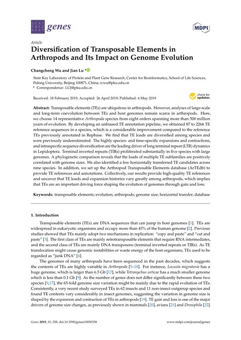 Pdf Diversification Of Transposable Elements In Arthropods And Its